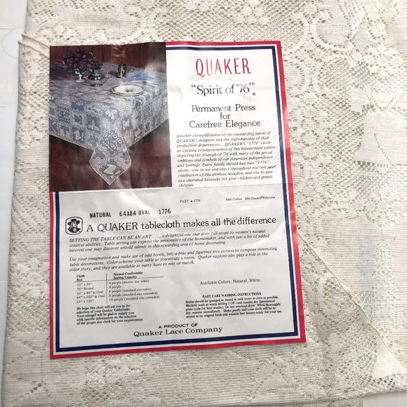 Quaker Lace Company | Dining | Quaker Lace Spirit Of 76 Natural Oval ...